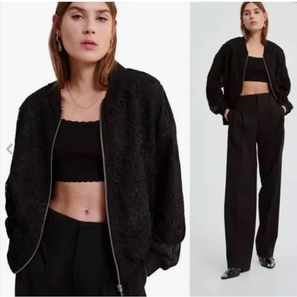 Zara | Jackets & Coats | Zara Embroidered Lace Contrast Full Zip Jacket ...